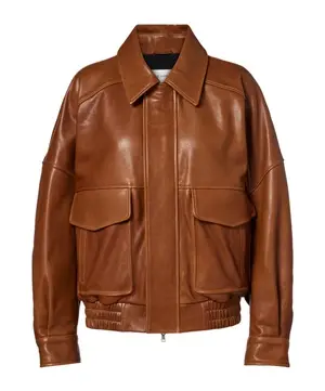 Nour Hammour Runa Leather Bomber Jacket - Brown