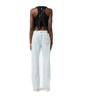 Elisabetta Franchi Light Wash Straight Leg Jeans With Attached Suspenders