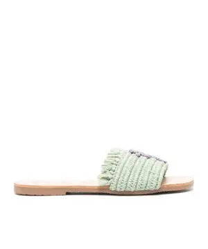 Manebí Yucatán Woven Fringed Slip-on Slides - White
