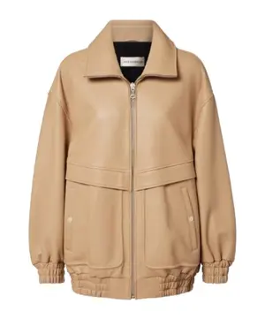 Nour Hammour Beck Leather Bomber Jacket - Beige
