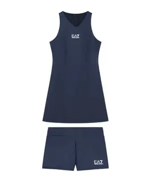 EA7 Sleeveless V-neck Set With Flared Skirt And Mesh Back - Blue