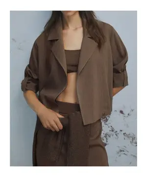 Marella Cropped Stretch Viscose And Linen Jacket - Brown