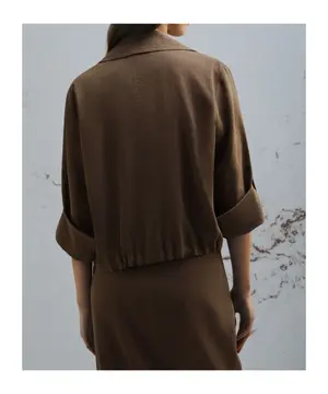 Marella Cropped Stretch Viscose And Linen Jacket - Brown