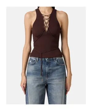Iceberg Lace-up Ribbed-knit Tank Top
