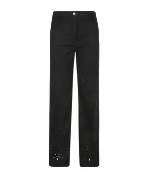 True Royal Hollowed-out Pattern Casual Pants - Black