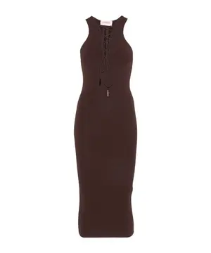 Iceberg Lace-up Ribbed-knit Dress - Red