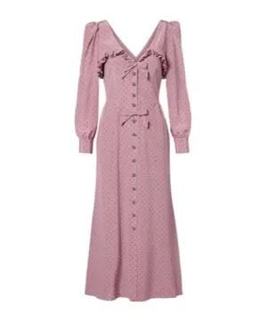 Alessandra Rich Polka-dot Ruffled Silk Midi Dress - Pink