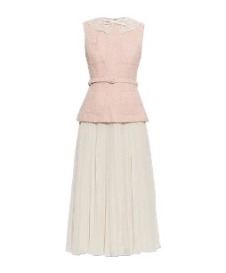 SELF-PORTRAIT Boucle Lace Collar Midi Dress - Pink