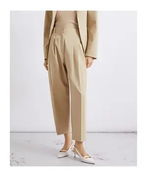 Marella Cropped Cotton Gabardine Trousers Sand