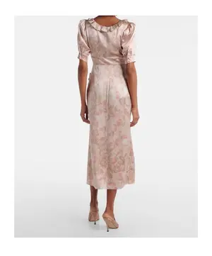 Alessandra Rich Floral Silk Satin Midi Dress With Buttoned Front