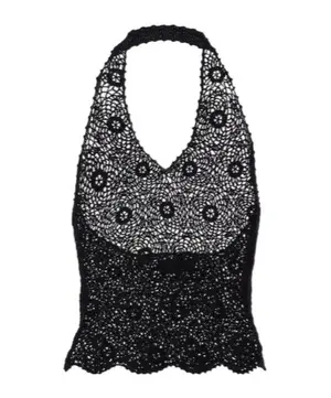 NILI LOTAN Ventura Crochet Halterneck Cotton Top - Black