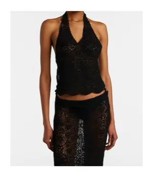 NILI LOTAN Ventura Crochet Halterneck Top - Black
