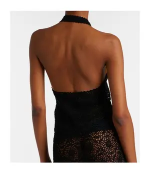 NILI LOTAN Ventura Crochet Halterneck Top - Black