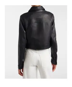 FRAME Small Leather Cropped Jacket With Patch Pockets