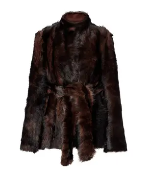 Nour Hammour Long-sleeved Fur Jacket With Detachable Belt - Brown