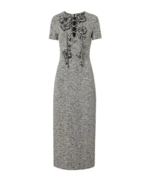 Oscar De La Renta Floral Appliqué Cotton-blend Tweed Maxi Dress - Gray