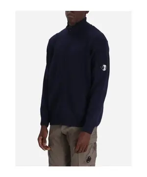 C.P. COMPANY Zip-up Knitted Cardigan With Lens Detail - Black