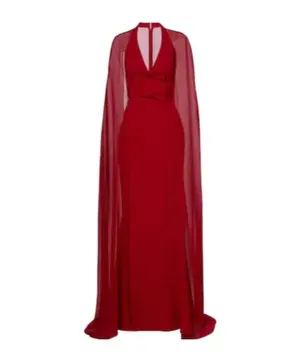 Elie Saab Bow-detail Caped Silk-blend Gown - Red