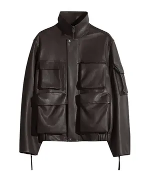 LEMAIRE Leather Jacket With Pockets - Black