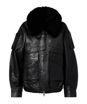 AGOLDE Zippered Long-sleeved Leather Jacket - Black