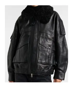 AGOLDE Zippered Long-sleeved Leather Jacket