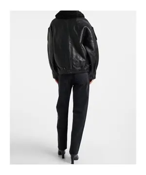 AGOLDE Zippered Long-sleeved Leather Jacket