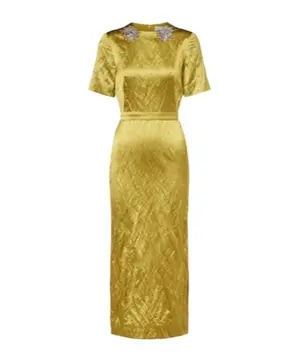 Erdem Embellished Satin Midi Dress - Yellow