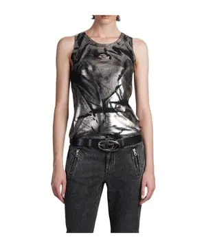 DIESEL® Sleeveless Crewneck Top With Metal Logo Detail