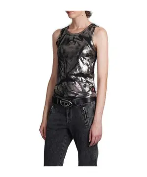 DIESEL® Sleeveless Crewneck Top With Metal Logo Detail