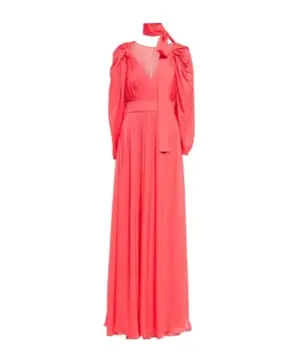 Elie Saab Pleated Silk Chiffon Gown - Orange