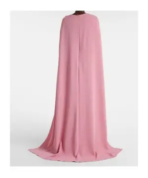 Oscar De La Renta Cape Effect Gown With Floral Embellishment