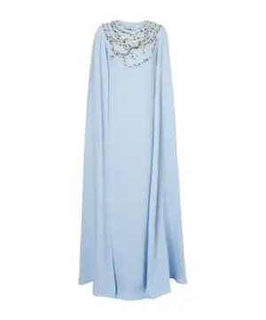 Oscar De La Renta Caped Embellished Silk-blend Gown - Blue