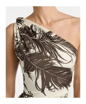 Oscar De La Renta Feather Print One-shoulder Maxi Dress