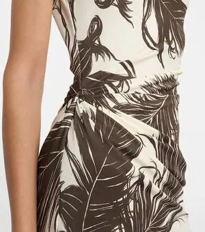 Oscar De La Renta Feather Print One-shoulder Maxi Dress