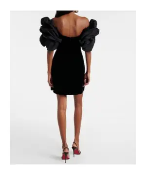 Carolina Herrera Off-shoulder Velvet Minidress With Rose Sleeves