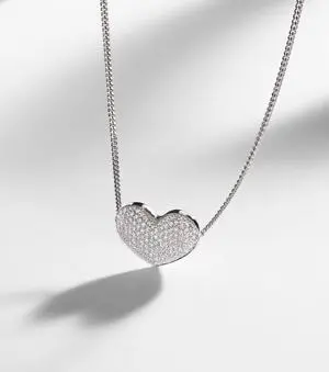 EERA Heart Pavé Diamond Necklace In 18kt White Gold