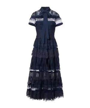 Elie Saab Tie-neck Lace Midi Dress - Black