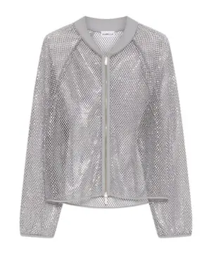 Marella Rhinestone Mesh Blouson Jacket - Grey