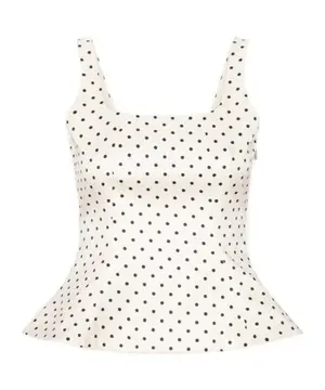 ROTATE BY BIRGER CHRISTENSEN Polka Dot Sleeveless Top With Ruffled Hem - No