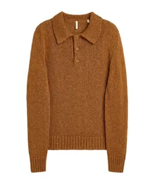 SUNFLOWER Long-sleeved Polo Collar Sweater - Brown