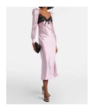 Alessandra Rich Lace-trimmed Silk Satin Midi Dress