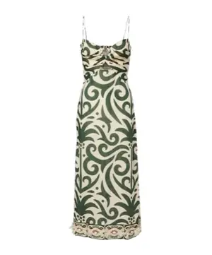 Johanna Ortiz Water Adventure Linen Midi Dress - Green