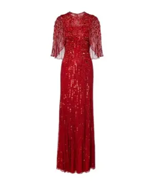 Jenny Packham Violetta Embellished Caped Gown - Red