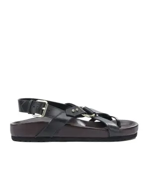 Soeur Round-toe Flat Sandals - Black