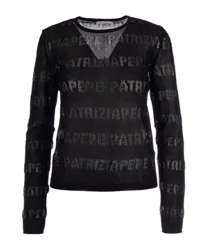 Patrizia Pepe Perforated Detail Long Sleeve Sweater - Black