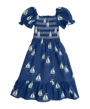 MINI RODINI Square Neck Boat Print Maxi Dress - Blue