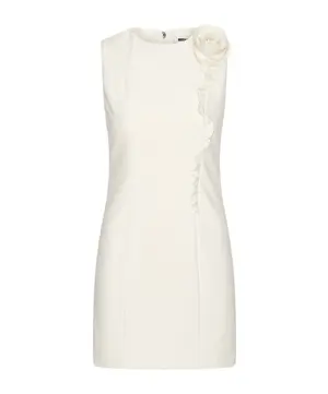 ROTATE BY BIRGER CHRISTENSEN Sleeveless Floral Embellished Ruffled Mini Dress - White