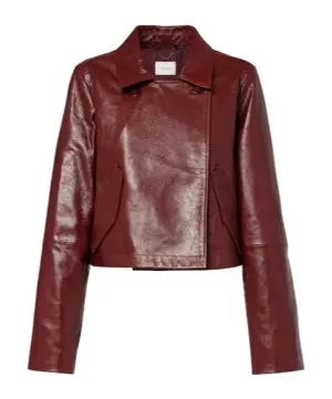 Dorothee Schumacher Broken Shine Cropped Leather Jacket - Red