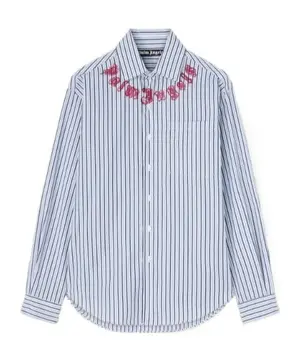 Palm Angels Logo Printed Striped Shirt