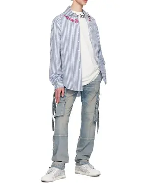 Palm Angels Logo Printed Striped Shirt
